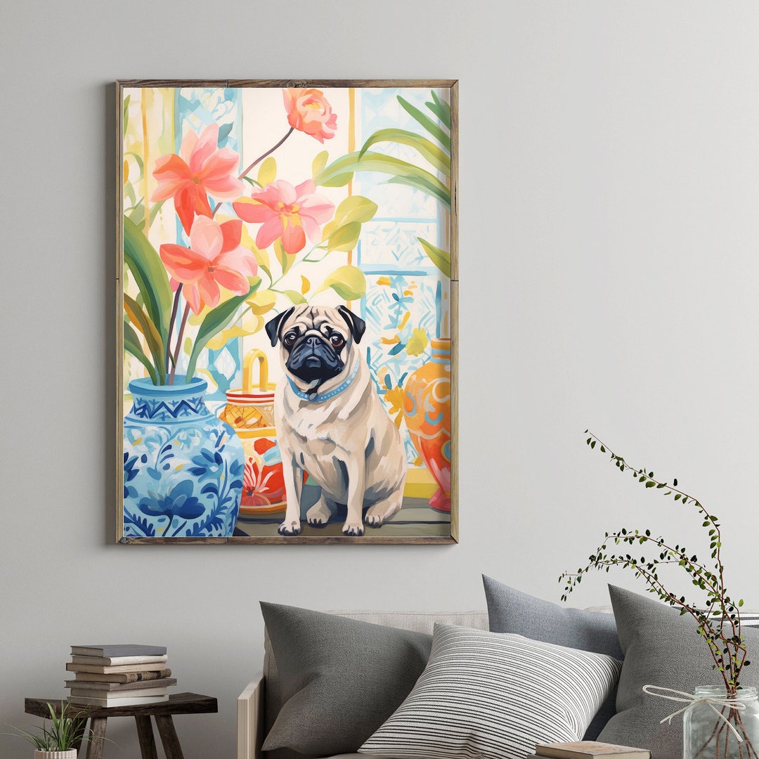 Chinoiserie Pug Wall Art , DIGITAL DOWNLOAD, Preppy Style Chic ...