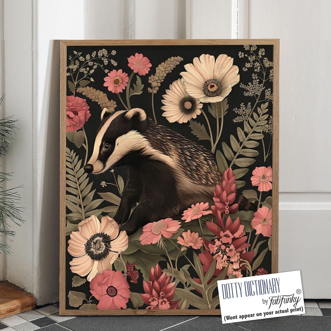Badger Wall Art, Badger Art Print, William Morris Style Poster, Vintage ...