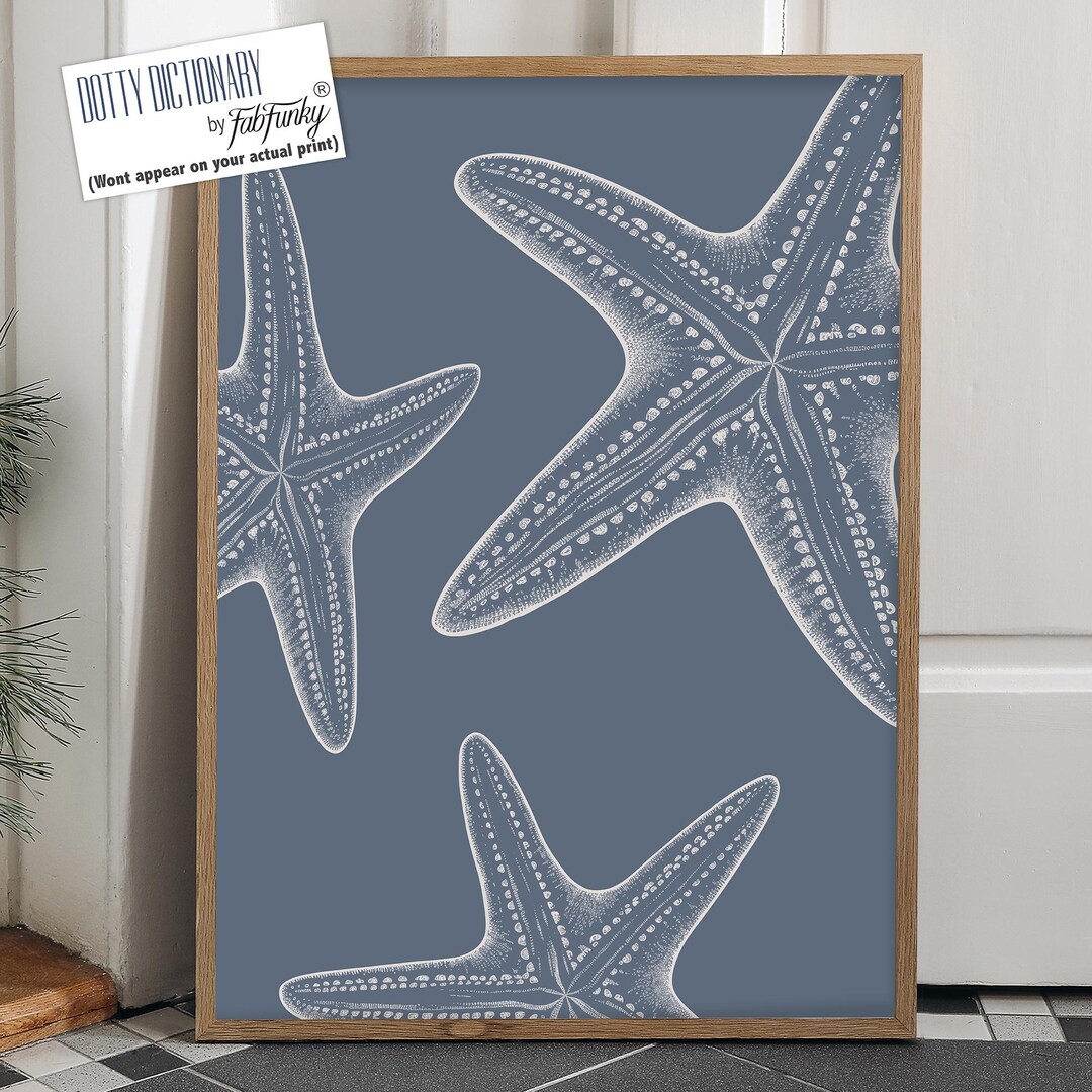 Modern Coastal Home Starfish Art Print, Indigo Blue White Minimalist ...