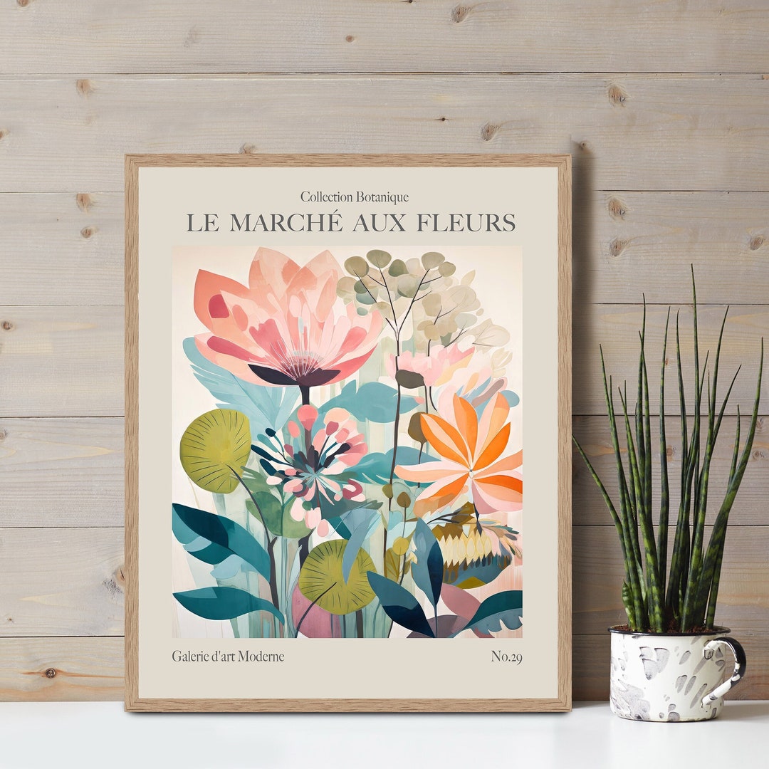 Botanical Living Room Decor, Flower Market Art Print, Abstract Floral ...