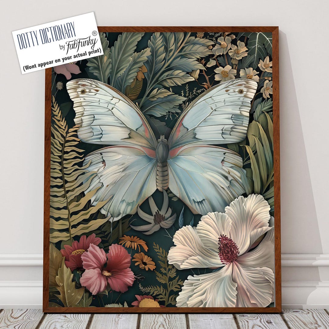 Butterfly Wall Art Print, William Morris Style Blue Butterflies Poster ...