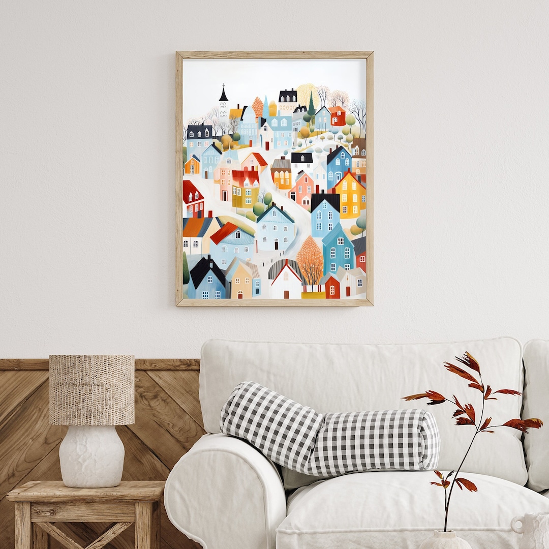Scandinavian Village, Swedish Wall Art, Modern Nordic Home Decor ...