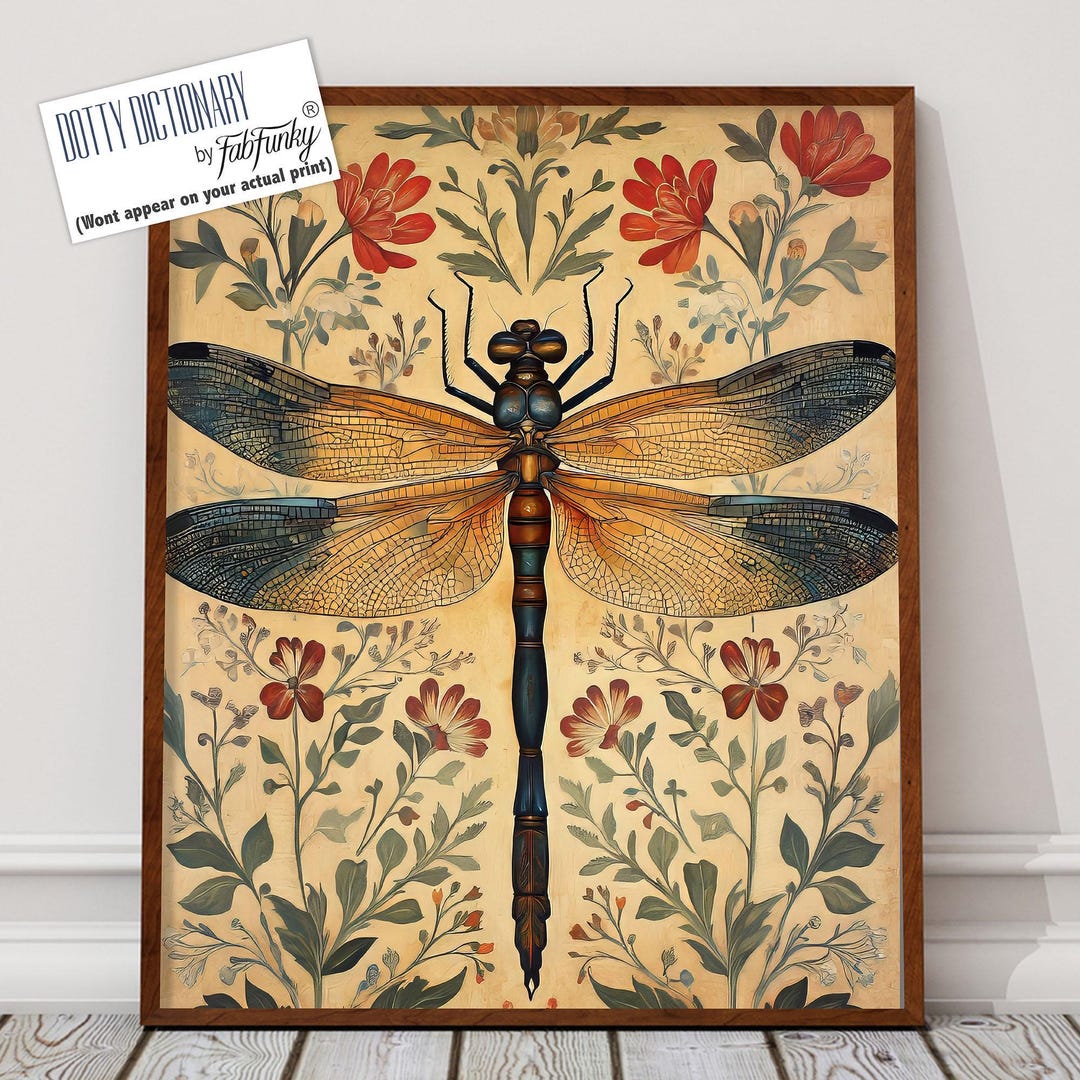 William Morris Style Dragonflies Poster, Dragonfly Wall Art Print ...