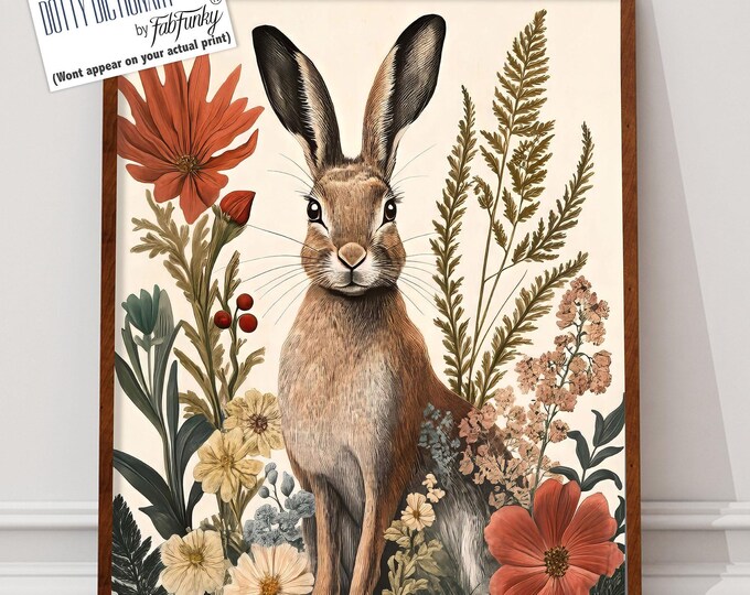 Hare Wall Art, Hare Print, William Morris Style Floral Poster, Vintage ...