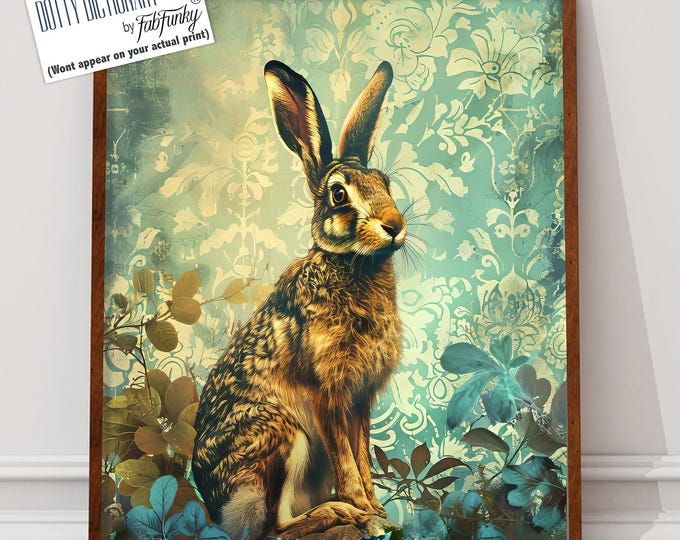 Hare Wall Art, Hare Print, William Morris Style Floral Poster, Vintage ...