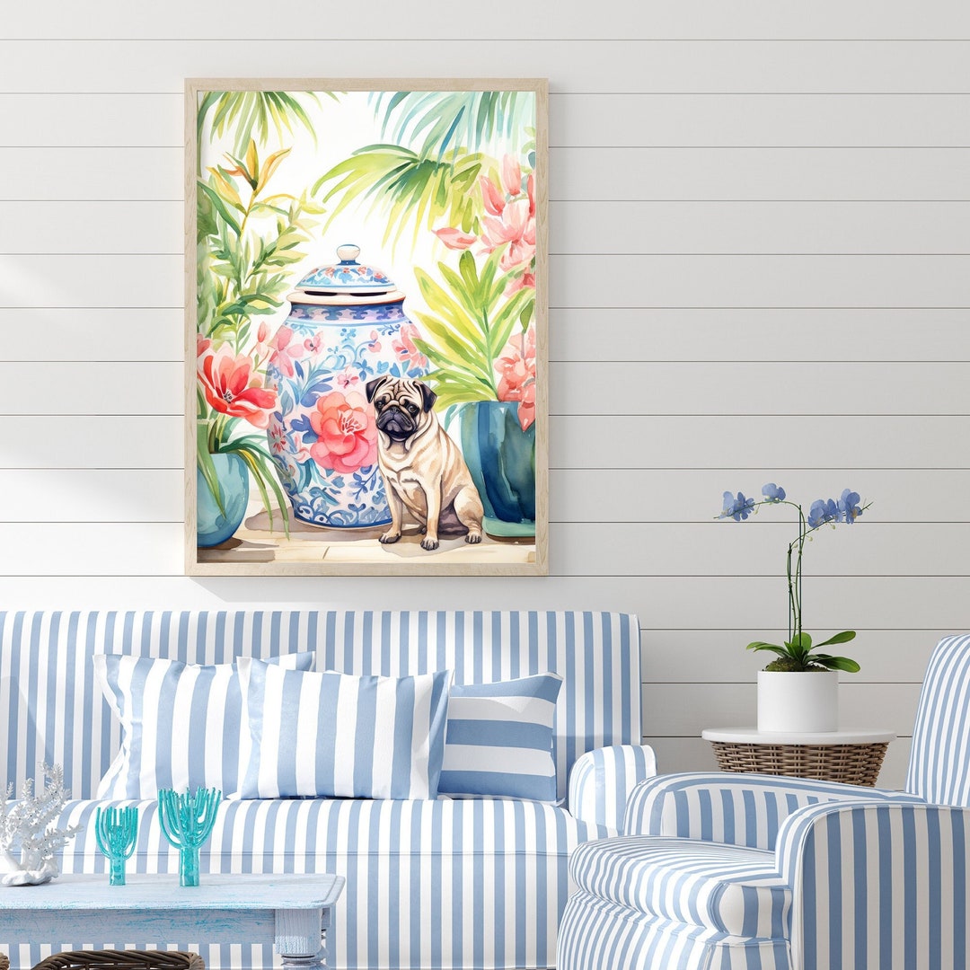 Chinoiserie Pug Wall Art DIGITAL DOWNLOAD Preppy Style Chic - Etsy