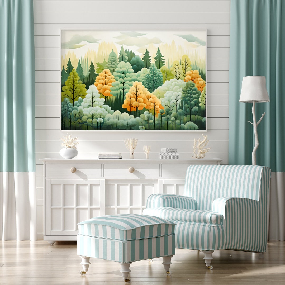 Large Forest Wall Art, Pine Forest Painting, Scandic Home Decor, Nordic ...