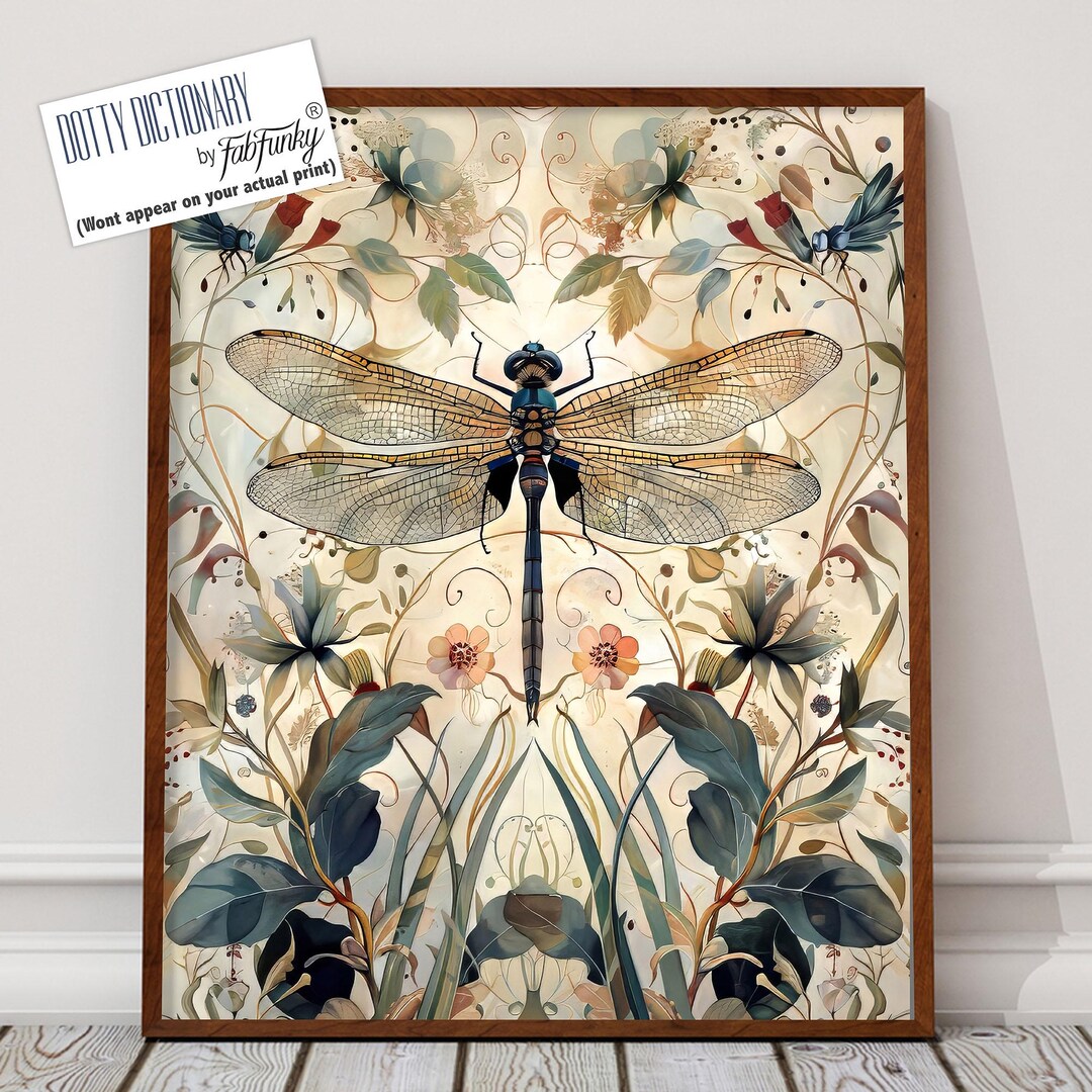 Dragonfly Wall Art Print, William Morris Style Dragonflies Poster ...