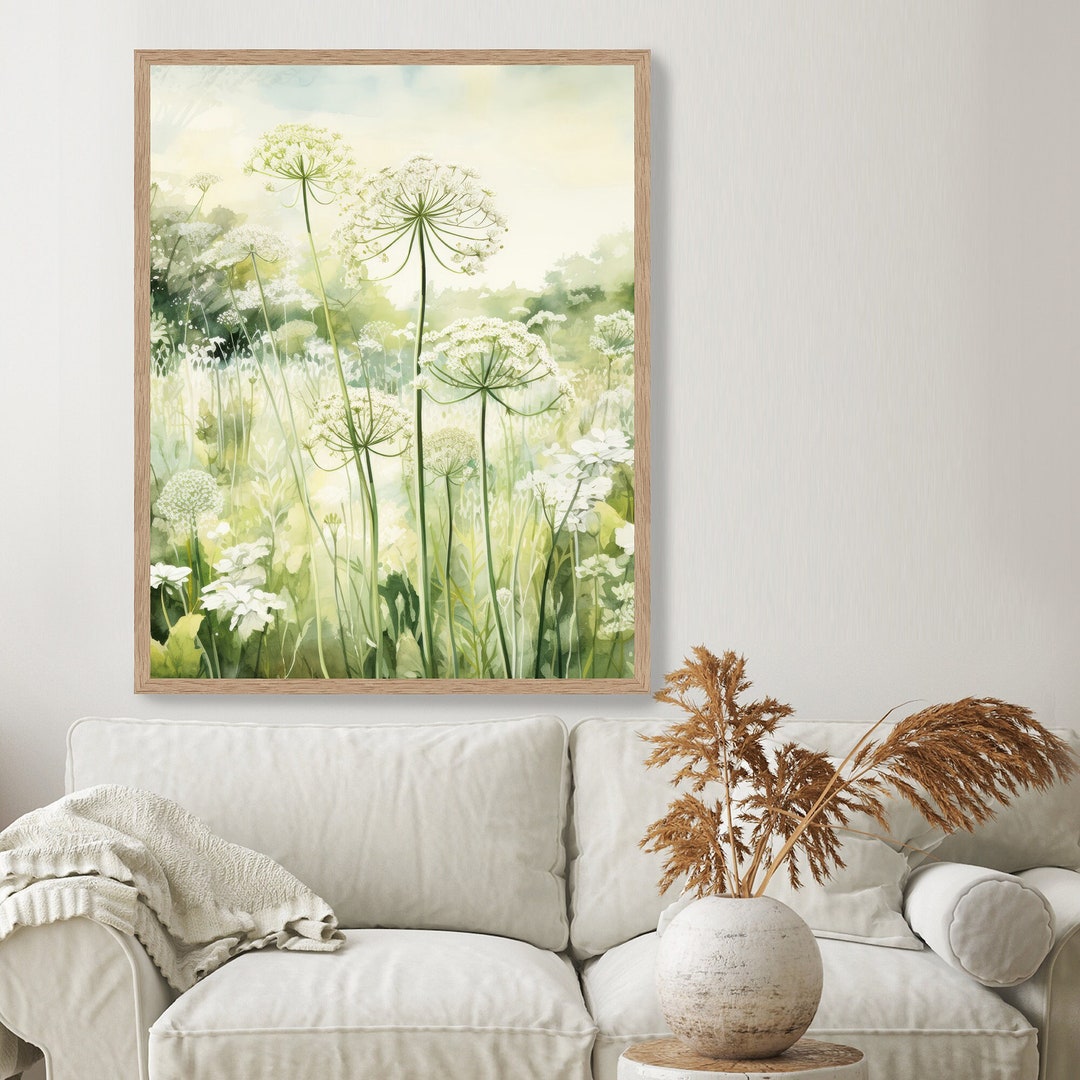 Botanical Print of Cow Parsley, English Countryside Wall Art, Green and ...