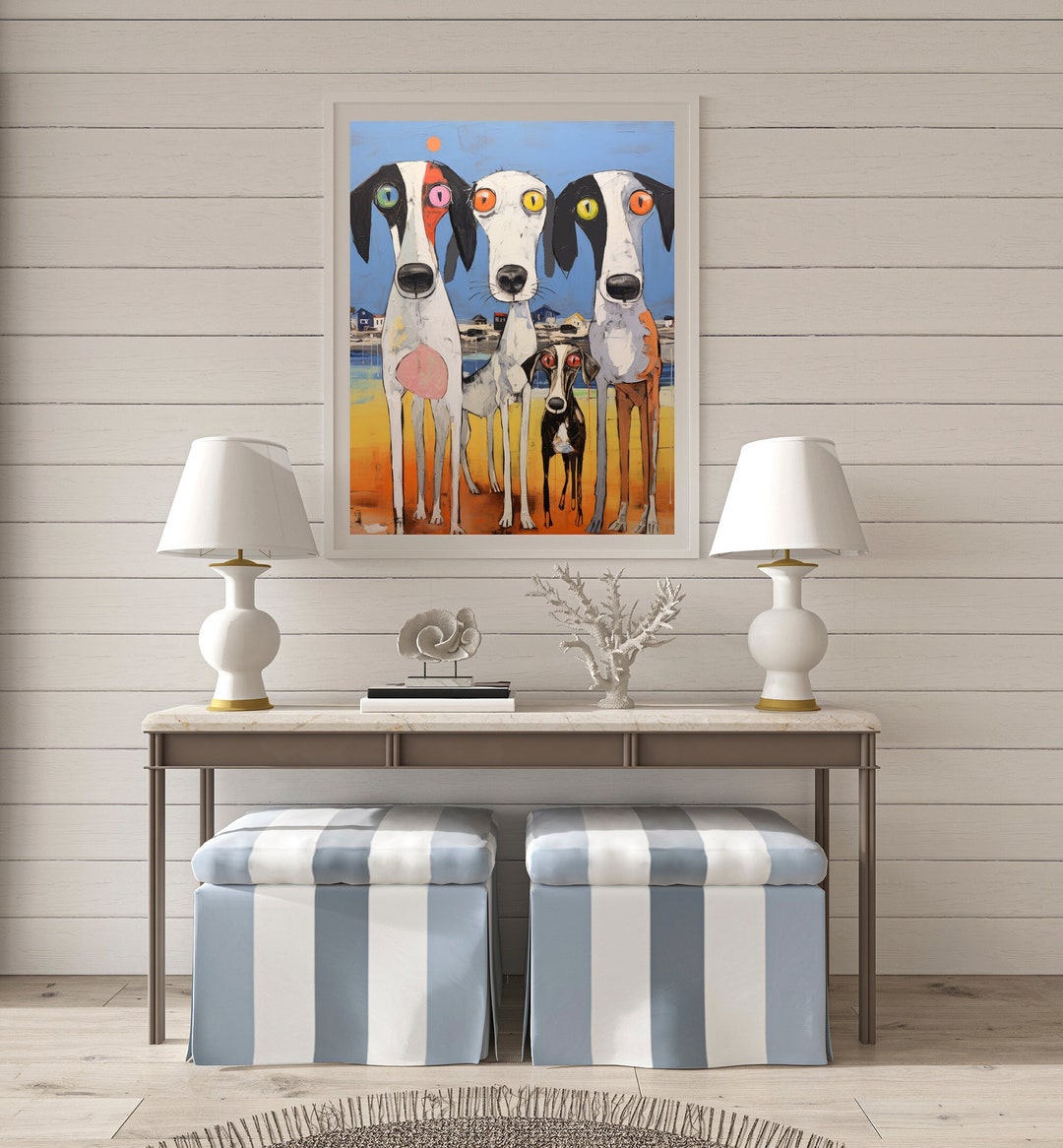 Beach Dogs Wall Art, Funky Dog Art Modern Coastal Decor, Dog Lover Gift ...