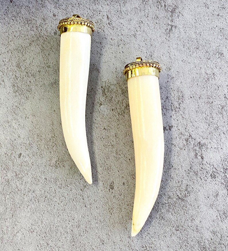 3.5 Tusk Shaped Pendant With Dotted Gold Cap - Etsy
