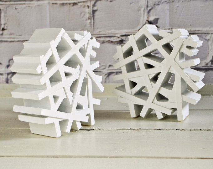Vintage Modern White Abstract Bookends Minimalist Library Decor Office ...