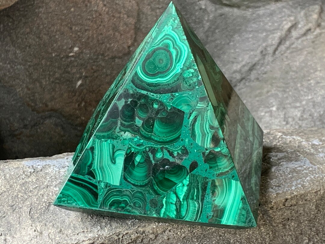 3 MALACHITE Pyramid,green,malachite ,hand Carved,birds Eye Malachite ...