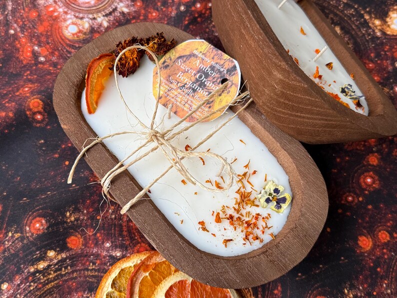 Amber Sweet Orange Dough Bowl Soy Candle, Wooden Dough Bowl, Soy Wax ...