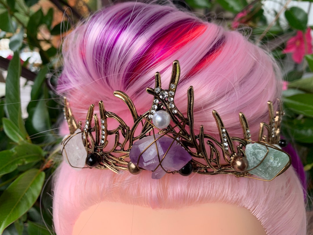 Amethyst Crown, Gold ,crystal Crown Tiara,crescent Crown,raw Celestial ...
