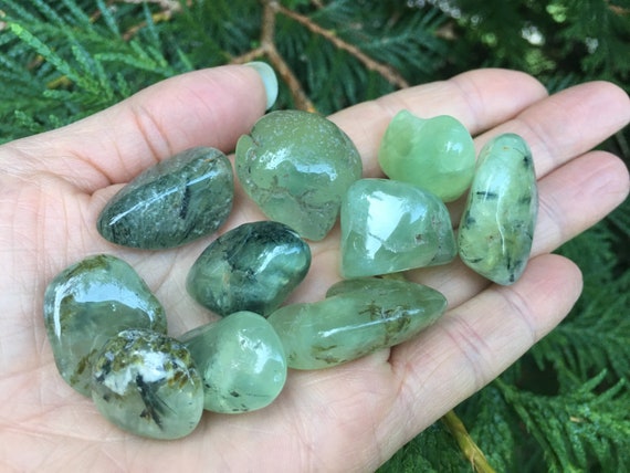 Prehnite Stone healers Stone black Tourmaline epidote Inclusions prehnite Crystal green Prehnite Healer Stone tumbled Stones healing Crystal Etsy