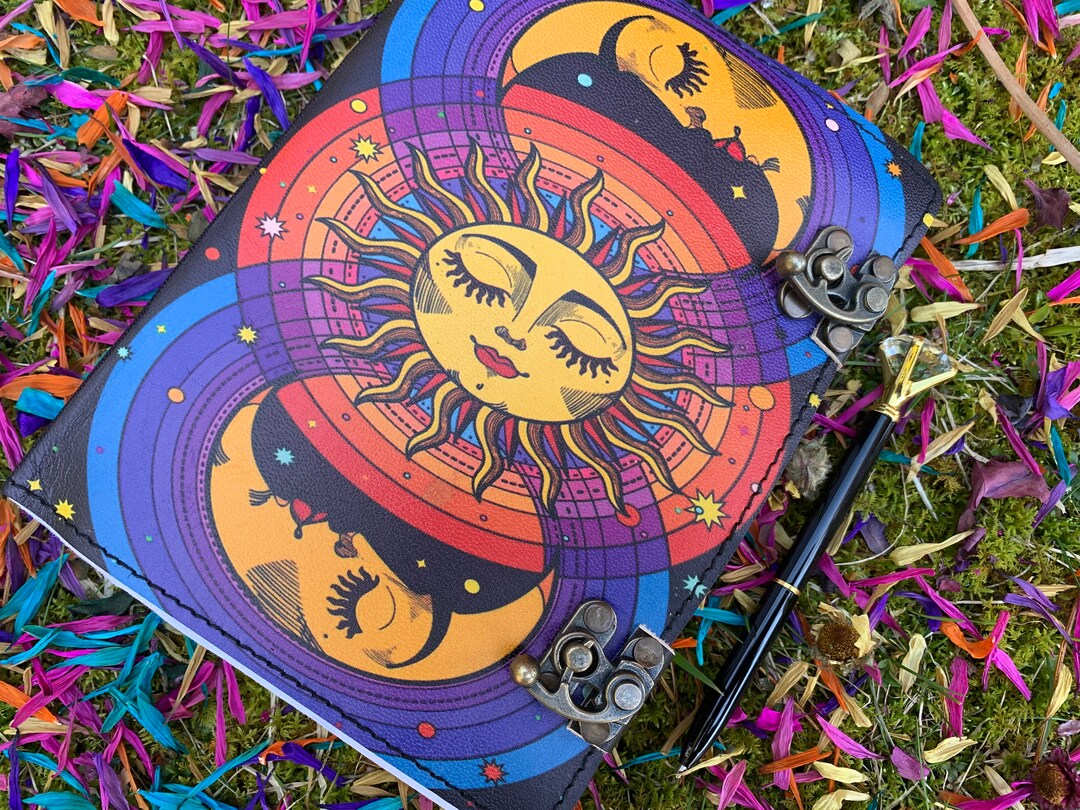Sun Moon Lashes Journal Handmade Leather Diary Embossed Prayer Pagan ...