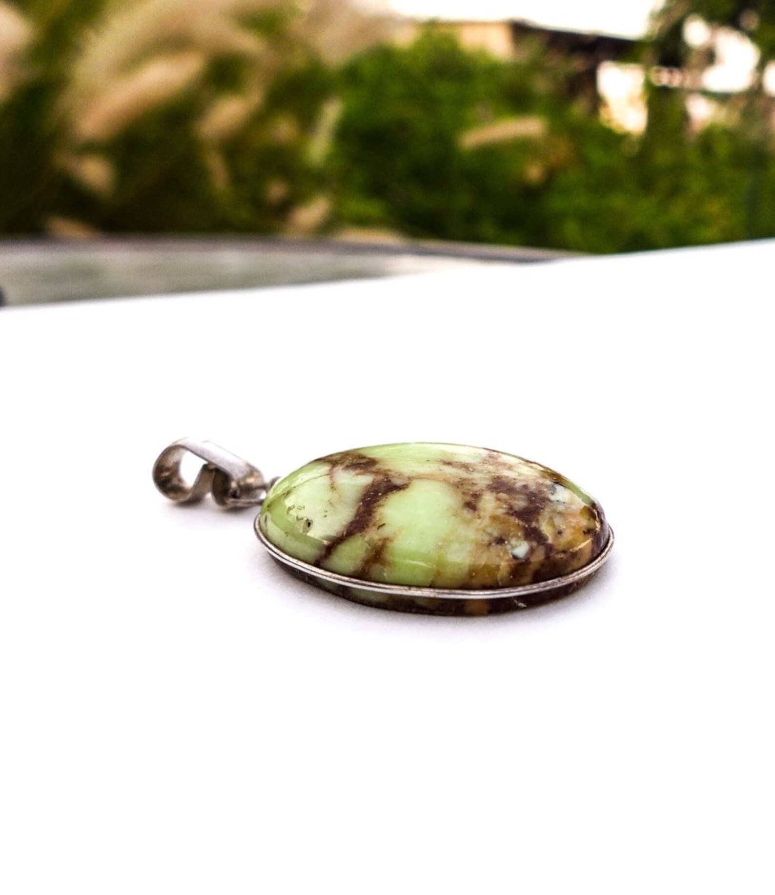 Green Howlite Pendant Howlite Silver Pendant Green Stone - Etsy