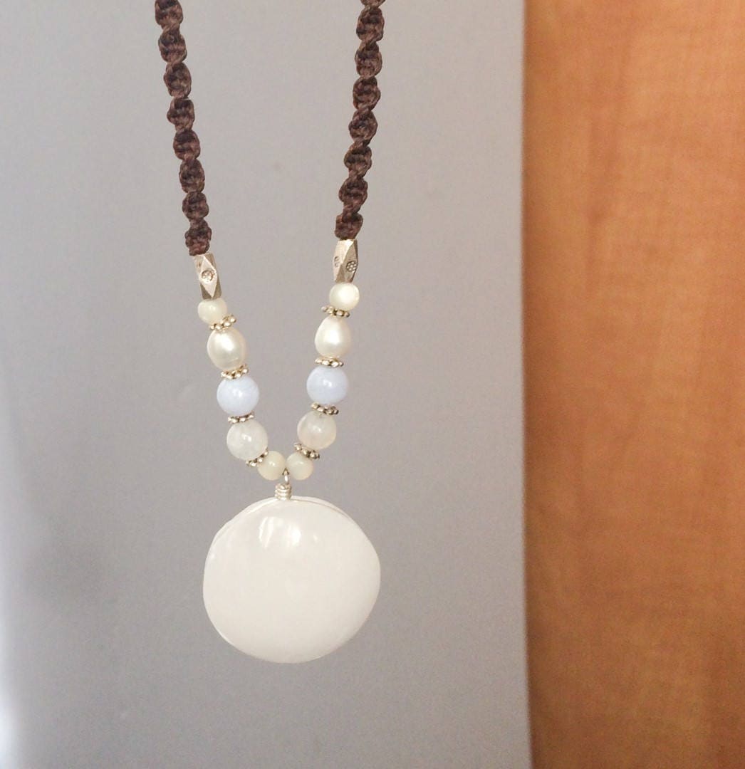 Moonstone Pendant Necklace White Necklace Round Natural - Etsy Israel