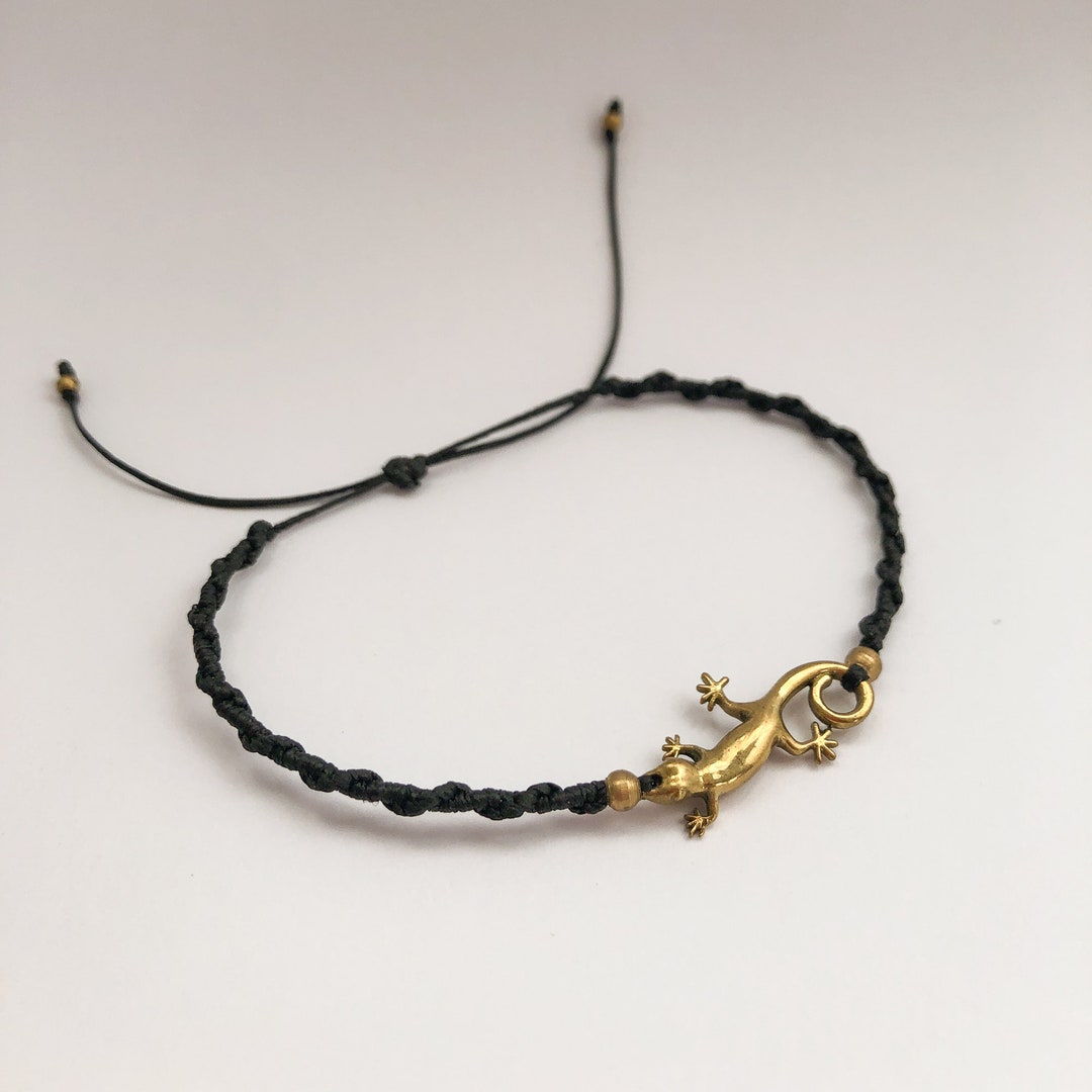 Golden Gecko Bracelet, Lizard Bracelet, Gold & Black Dainty Bracelet ...