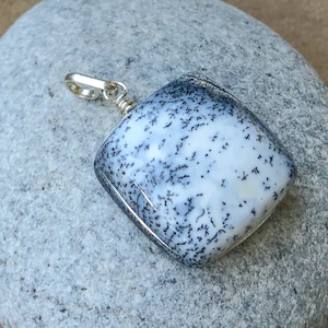 Dendritic Opal Silver Pendant, Merlinite Stone Pendant, Square Stone ...