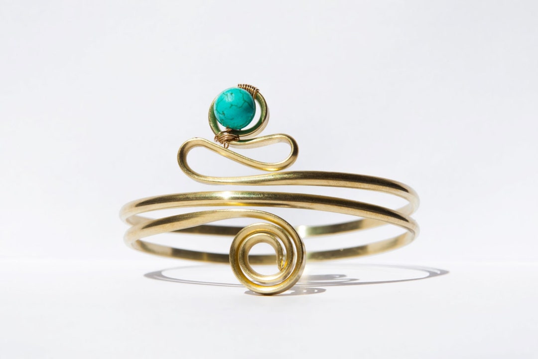 Gold Arm Cuff, Upper Arm Bracelet, Golden Armlet, Turquoise, Natural ...