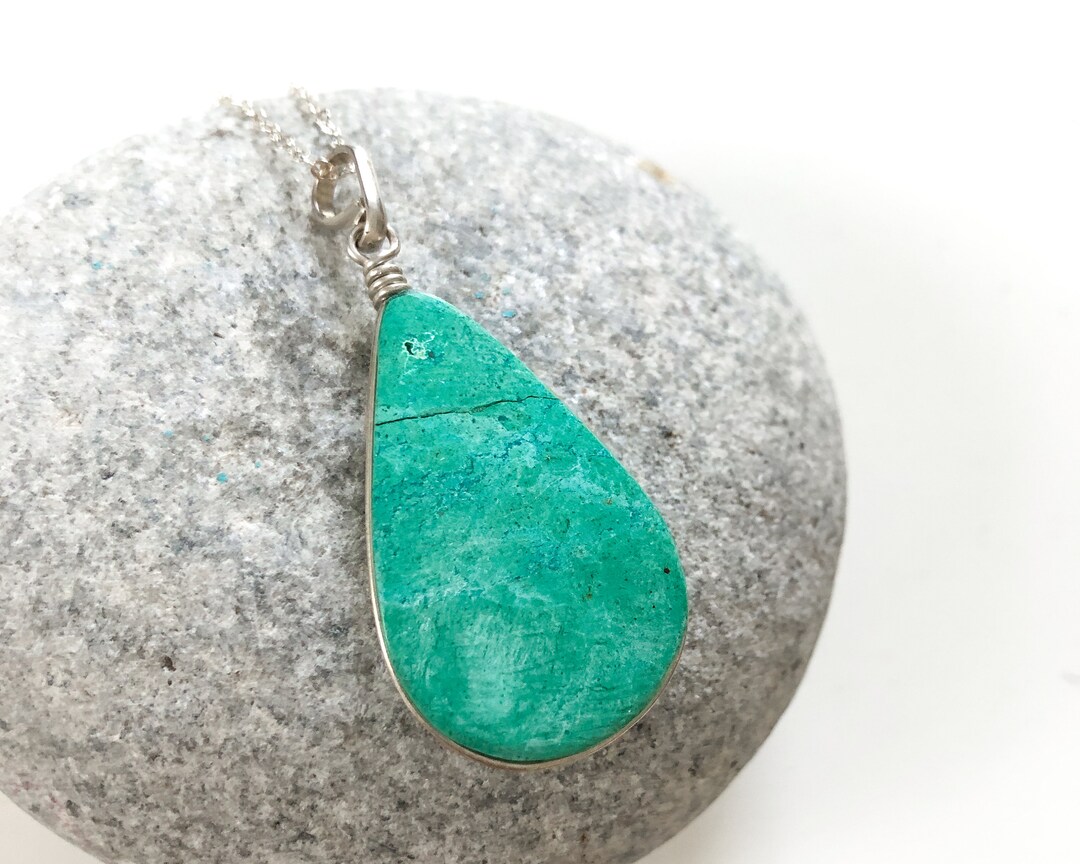 Eilat Stone Sterling Silver Pendant, Green Turquoise Stone Pendant ...