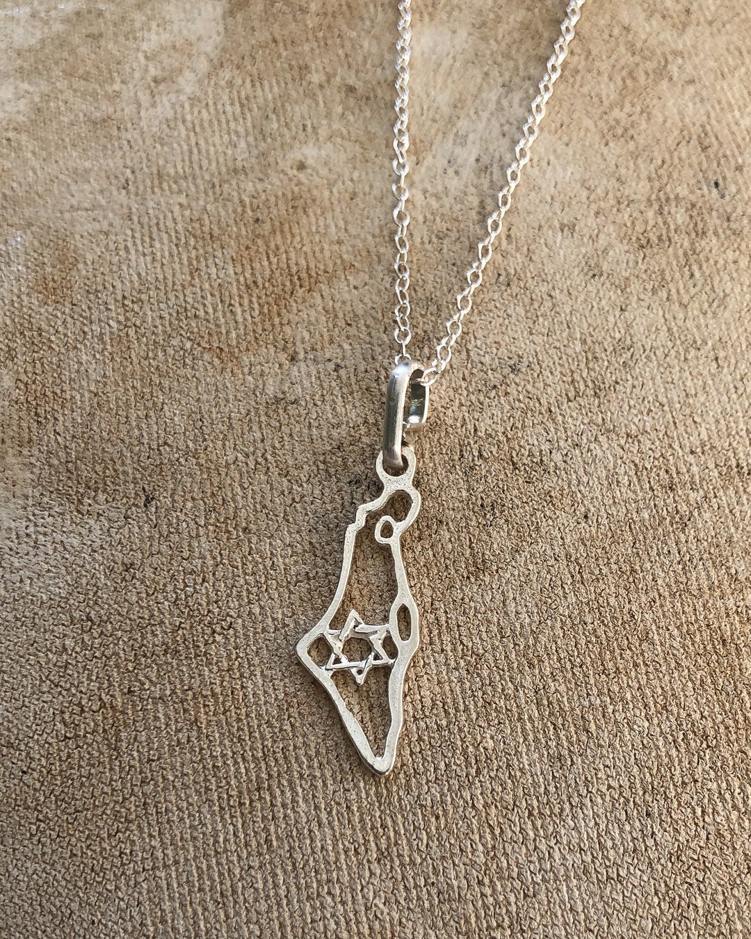 Sterling Silver Map of Israel With a Star of David Pendant, Shape of ...