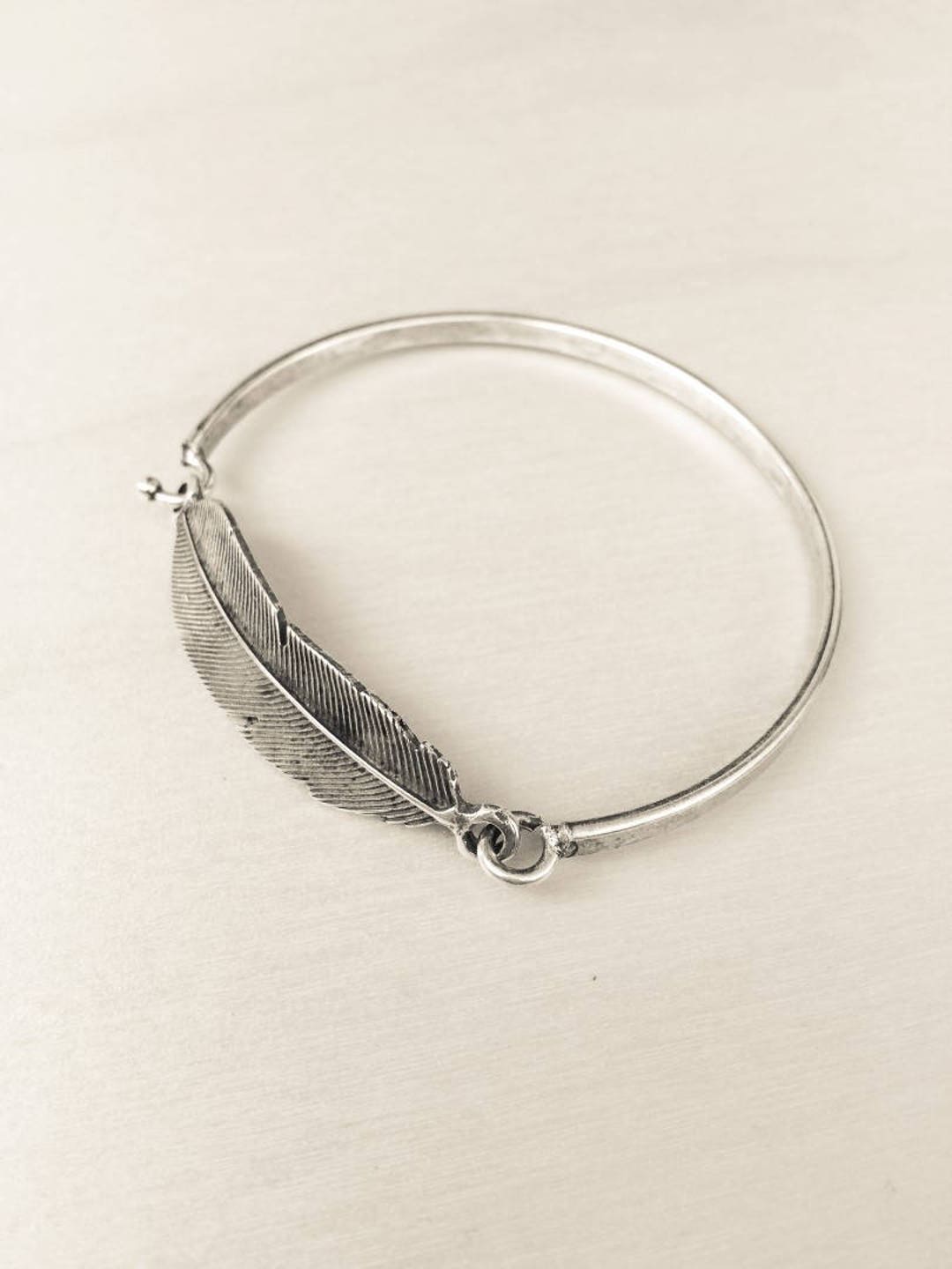 Silver Feather Bangle, Silver Bangle, Silver Feather Bracelet, Boho ...