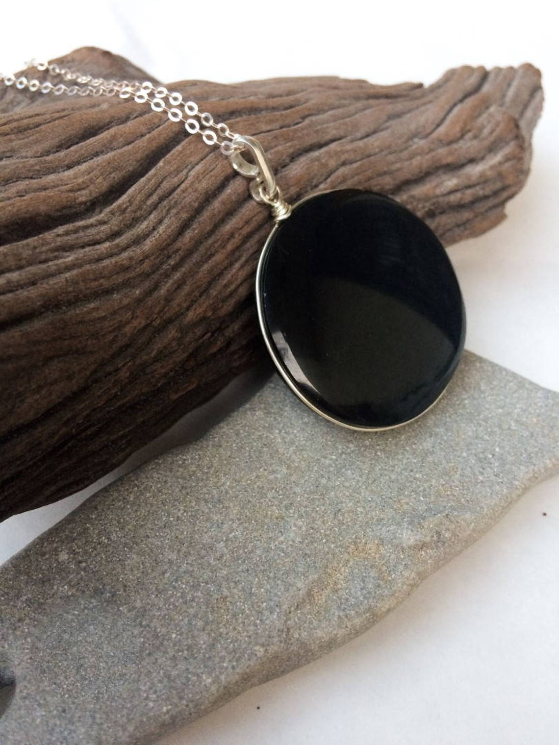 Obsidian pendant Natural black Obsidian volcanic lava | Etsy