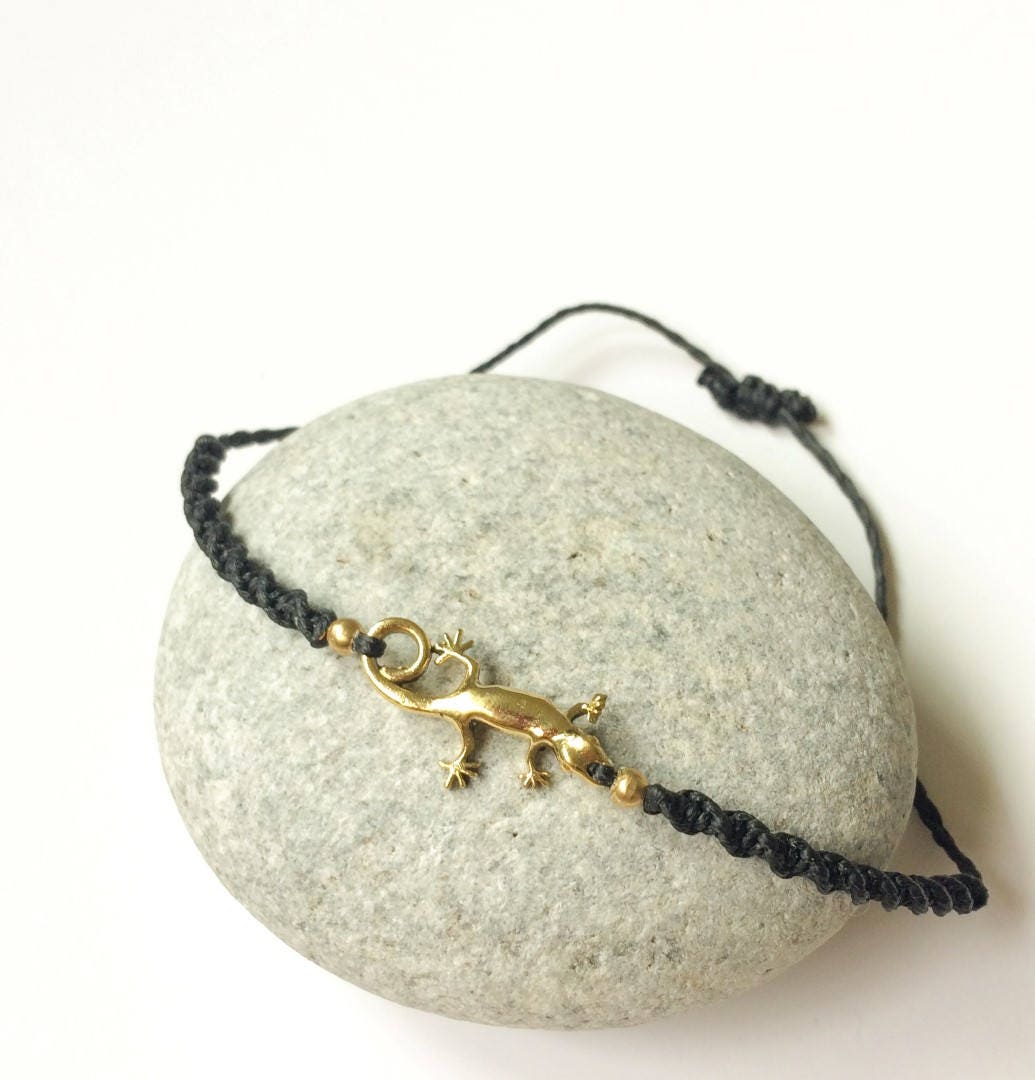 Golden Gecko Bracelet Lizard Bracelet Gold & Black Dainty - Etsy UK
