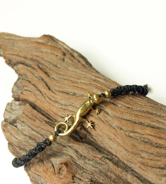 Golden Gecko Bracelet Lizard Bracelet Gold & Black Dainty | Etsy