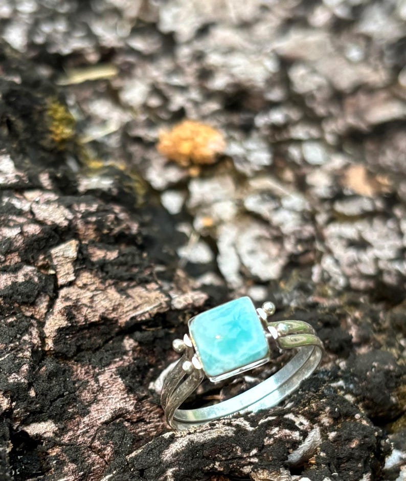 Larimar and Mangano Reversible Ring, 2 in 1 Ring, Sterling Silver Ring ...