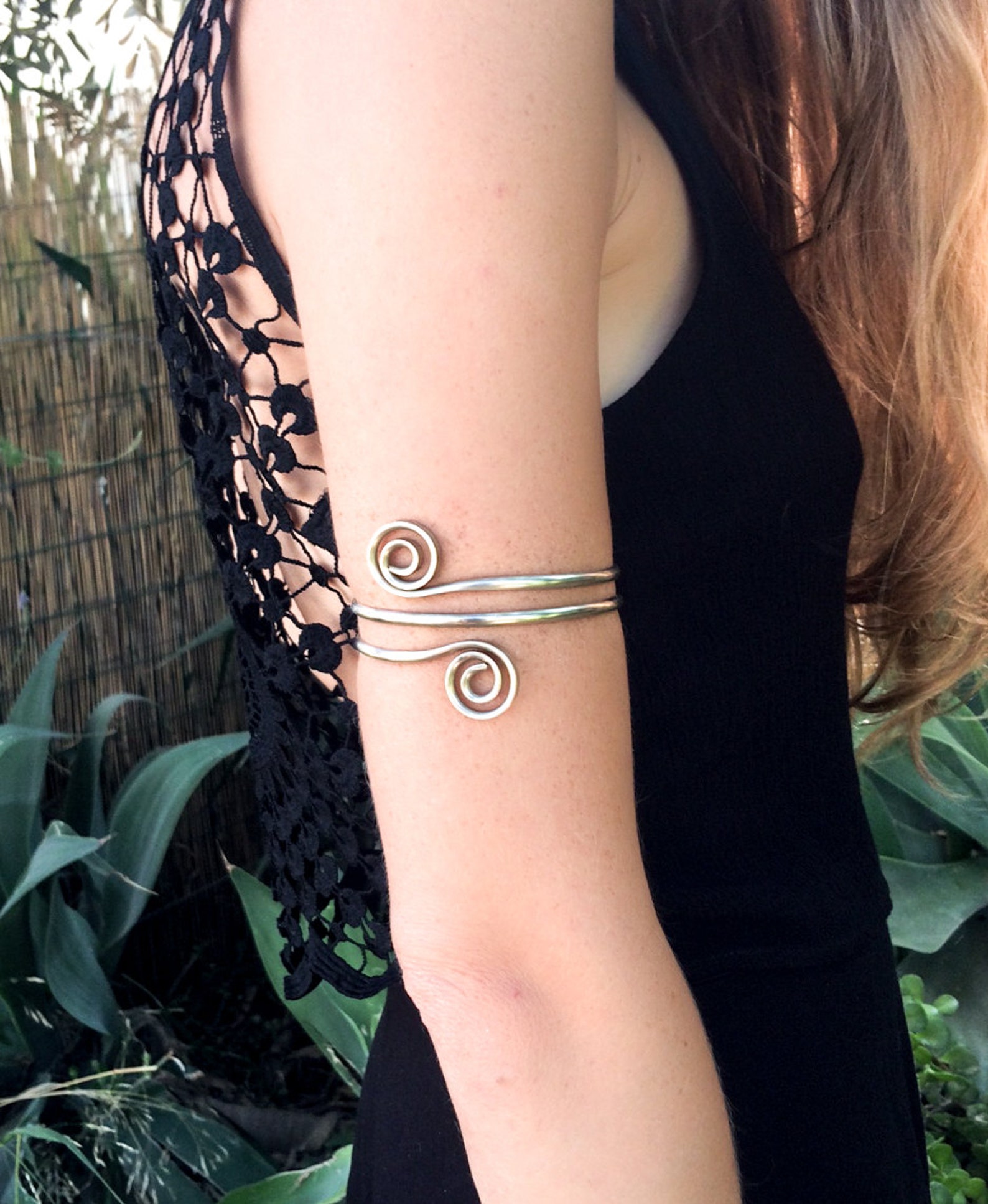 Silver Arm Cuff Upper Arm Bracelet Double Wrap Armlet | Etsy