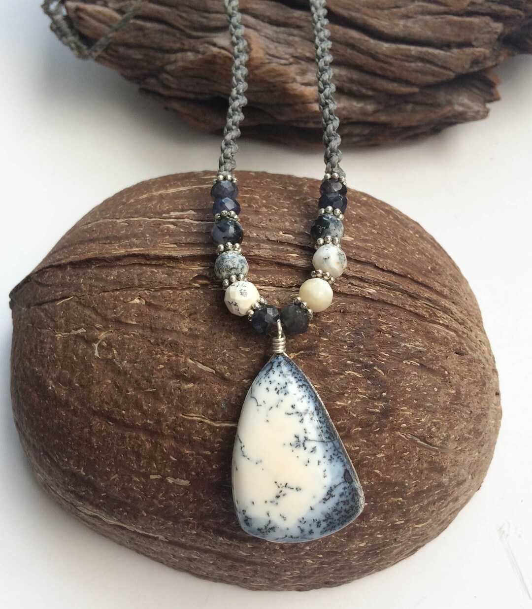 Merlinite/ Dendrite Opal Necklace, Natural Merlinite Necklace, Beaded ...