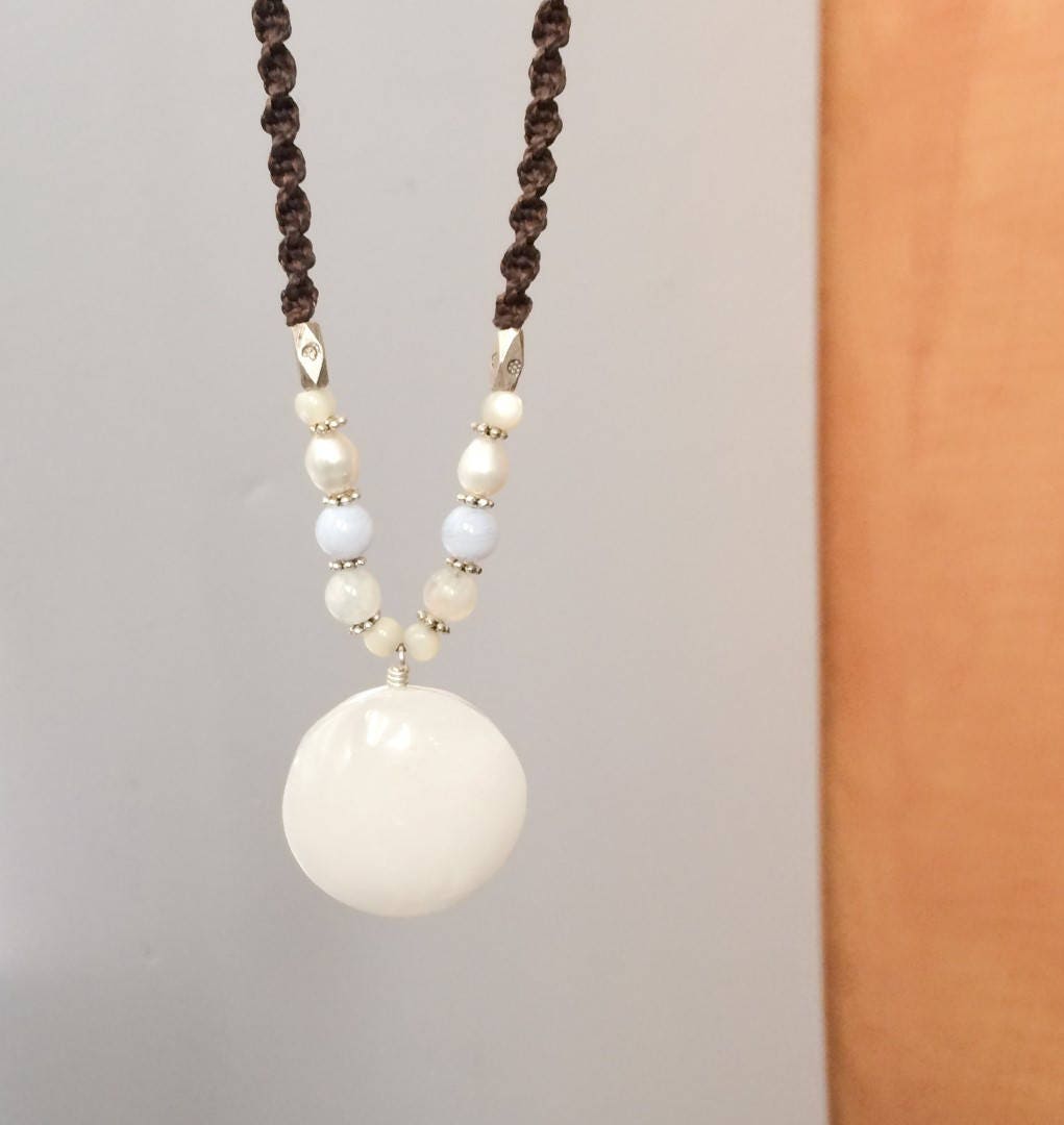 Moonstone Pendant Necklace White Necklace Round Natural - Etsy Israel