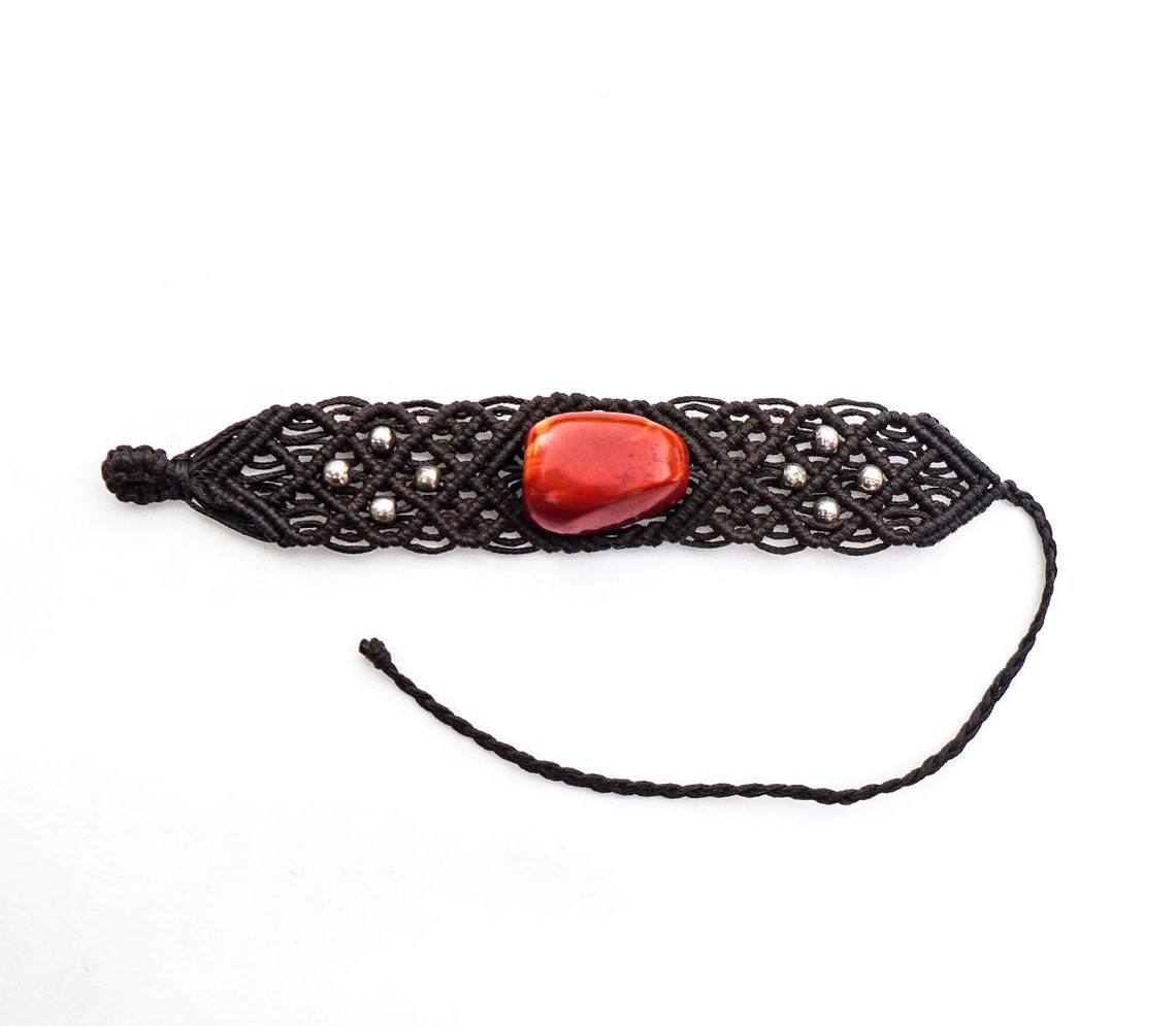 Red jasper macrame bracelet wide macrame bracelet Red Jasper | Etsy