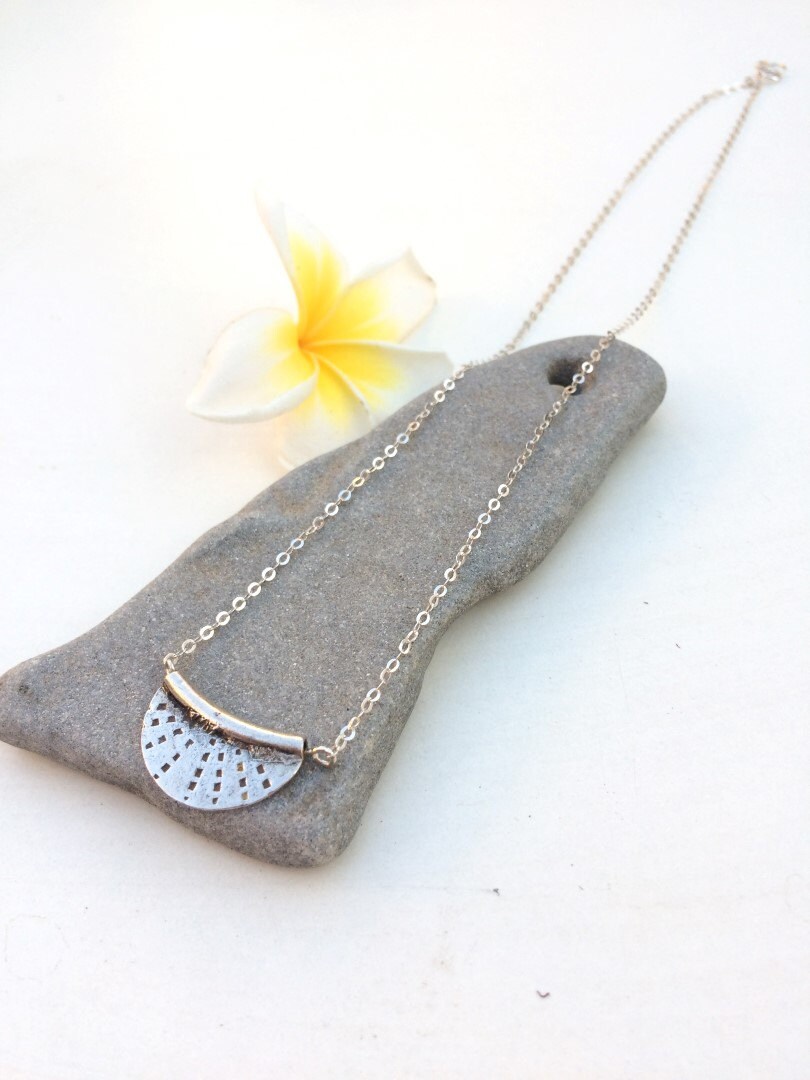 Half Moon Pendant Necklace Silver Halfmoon Pendant Half Moon | Etsy