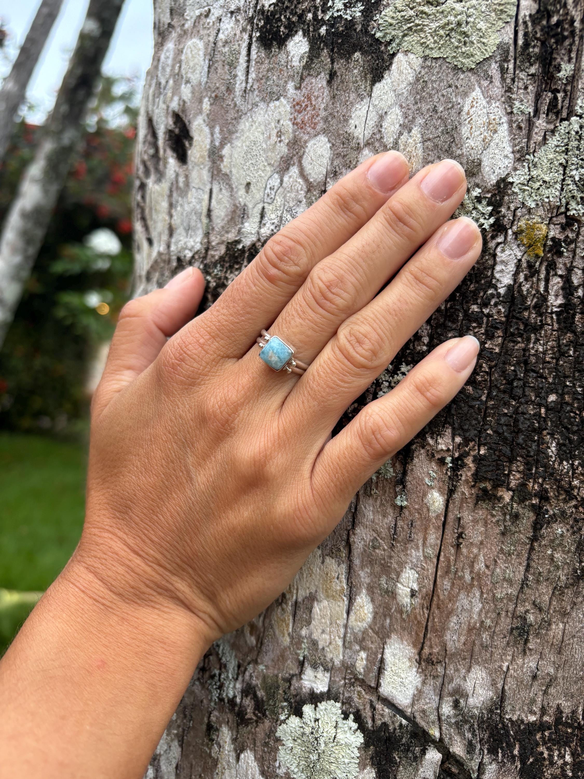 Larimar and Mangano Reversible Ring, 2 in 1 Ring, Sterling Silver Ring ...