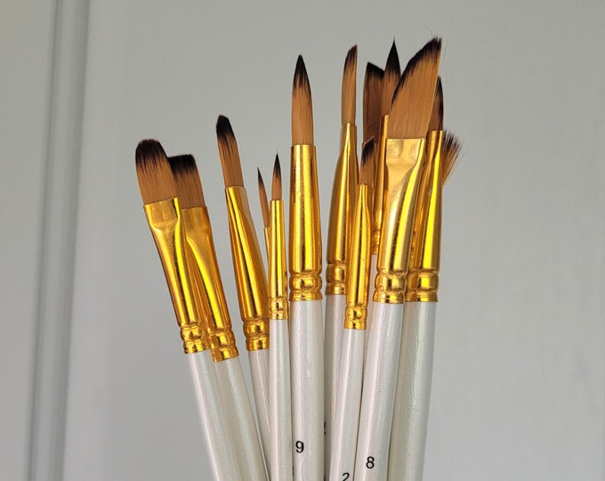 13pc Paintbrush Set Acrylic Oil Watercolour Gouache Paint Professional ...