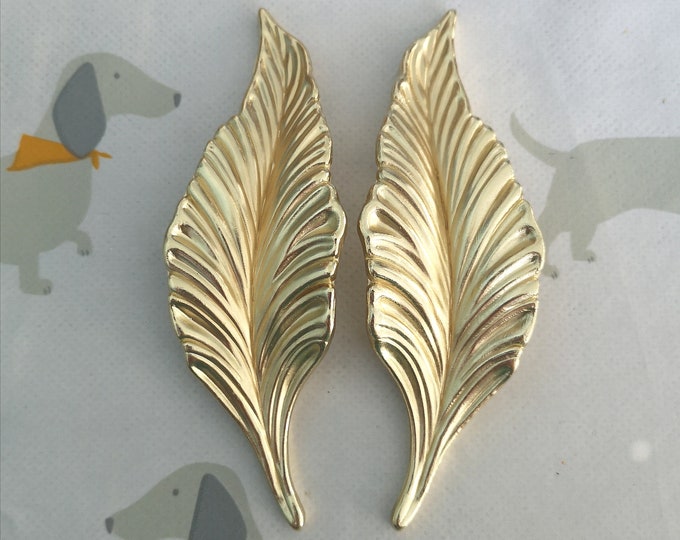 Set of 2 Vintage Gold Leaf Handles, Leaf Knobs for Furniture, Art Deco ...