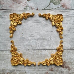 Set of 4 Corner Rose Wood Appliques Carved Door Sculpture Ornaments ...