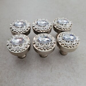 Set of 6 Large Silver Furniture Handles Sparkly Chrome Crystal Drawer ...