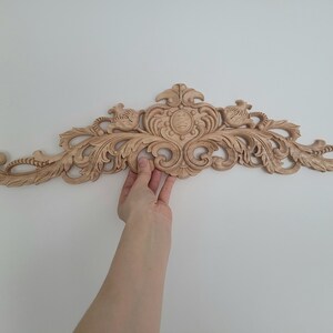 Large Horizontal Pine Colour Varnished Carved Wood Pediment for ...