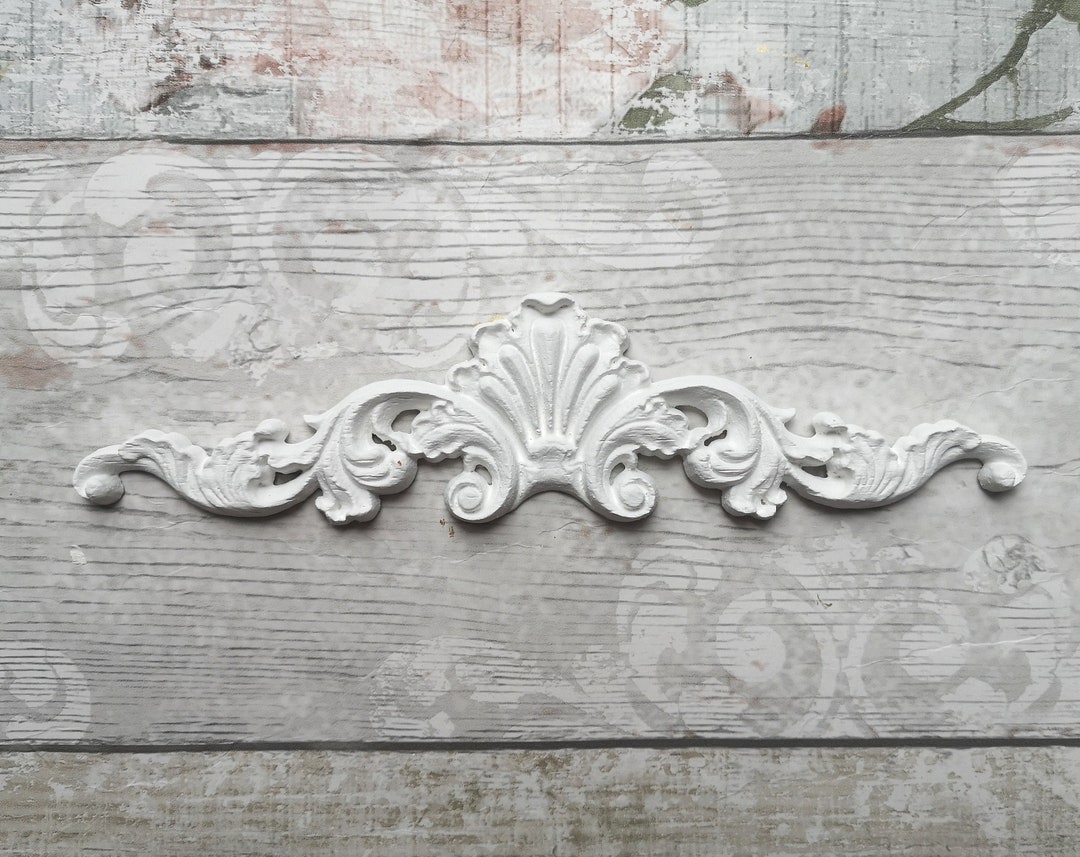 Ornate Shell Center Piece Onlay Decorative Scroll Carved Wood Applique ...