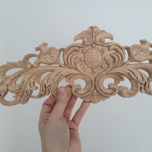 Large Horizontal Pine Colour Varnished Carved Wood Pediment for ...