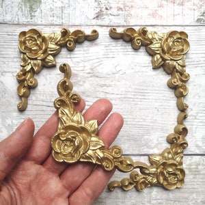 Set of 4 Corner Rose Wood Appliques Carved Door Sculpture Ornaments ...