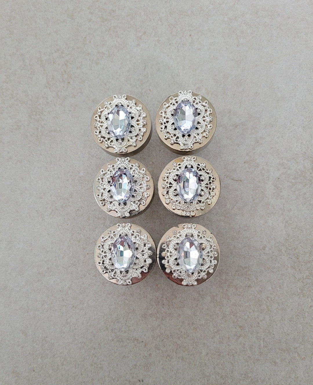 Set of 6 Large Silver Furniture Handles Sparkly Chrome Crystal Drawer ...