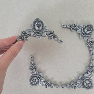 Set of 4 Corner Rose Wood Appliques Carved Door Sculpture Ornaments ...