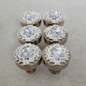 Set of 6 Large Silver Furniture Handles Sparkly Chrome Crystal Drawer ...